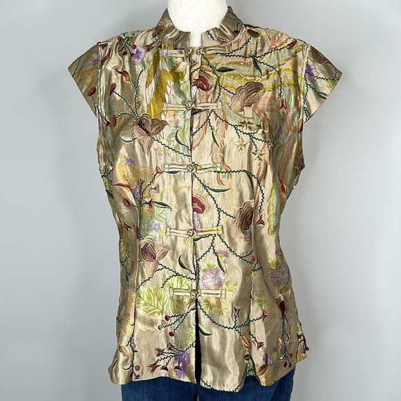 Citron | Tops | Citron Santa Monica Embroidered Asian Floral Print Silk ...